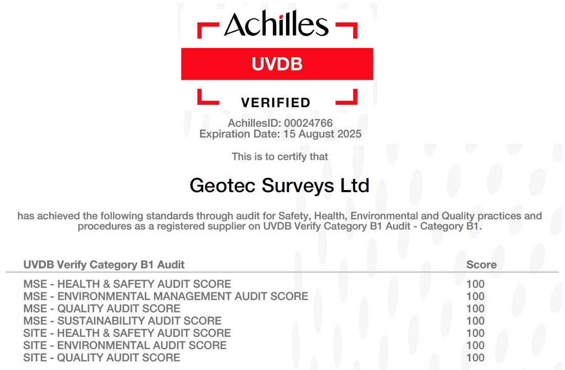 GEOTEC Surveys 100% Achilles UVDB Audit for 2nd year running